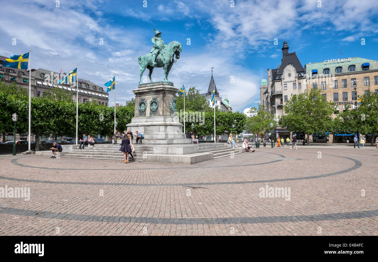 The big square and the equestrian statue of Swedish king Charles X ...