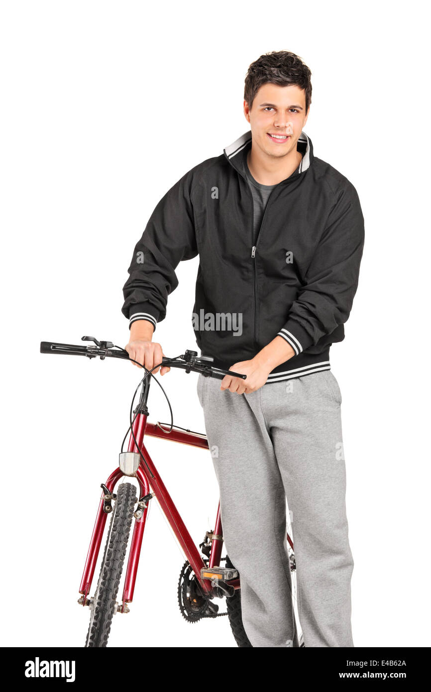 Pushing his bicycle Cut Out Stock Images & Pictures - Alamy
