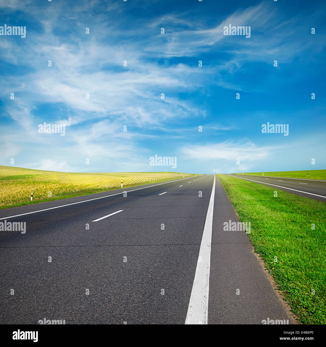 green field and road Stock Photo - Alamy