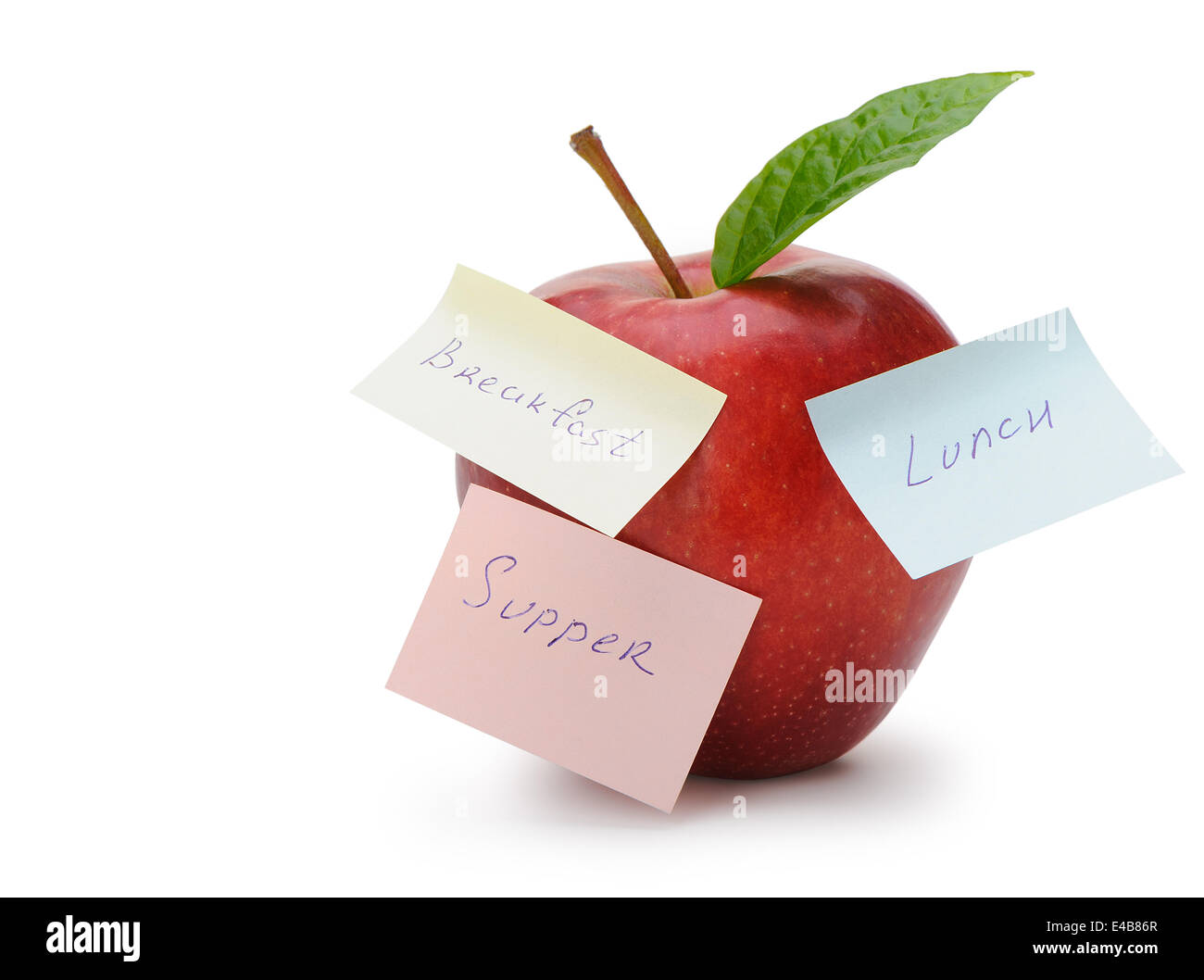 Apple with paper notes isolated on white Stock Photo - Alamy
