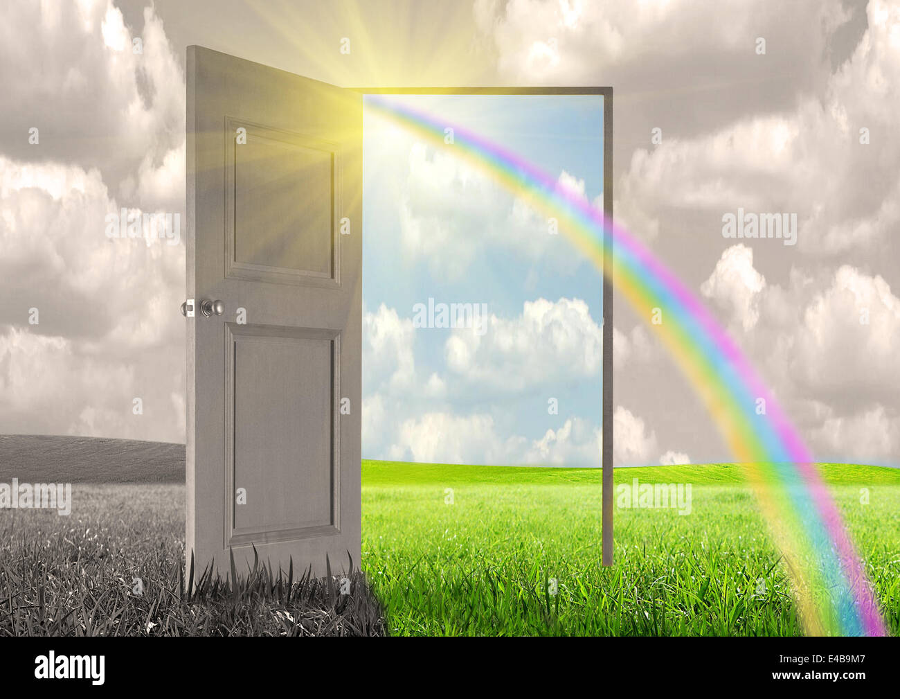 Sun rays and open door Stock Photo - Alamy