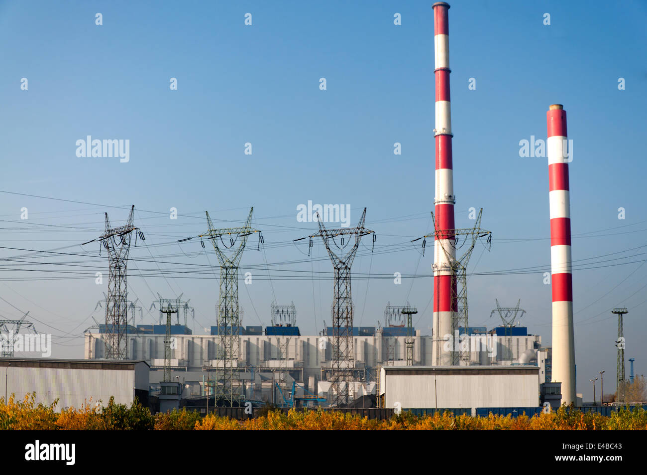 power plant pylons and power lines Stock Photo - Alamy
