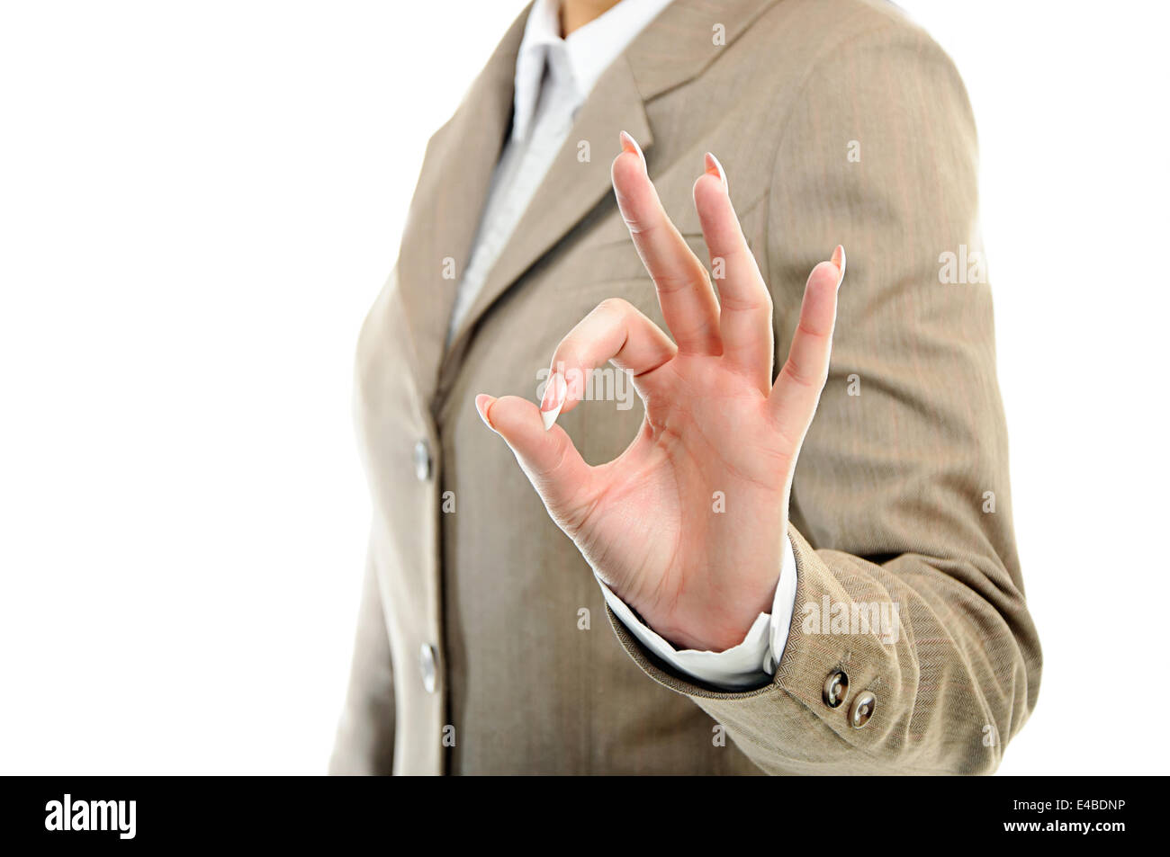 female hand showing ok over white Stock Photo - Alamy
