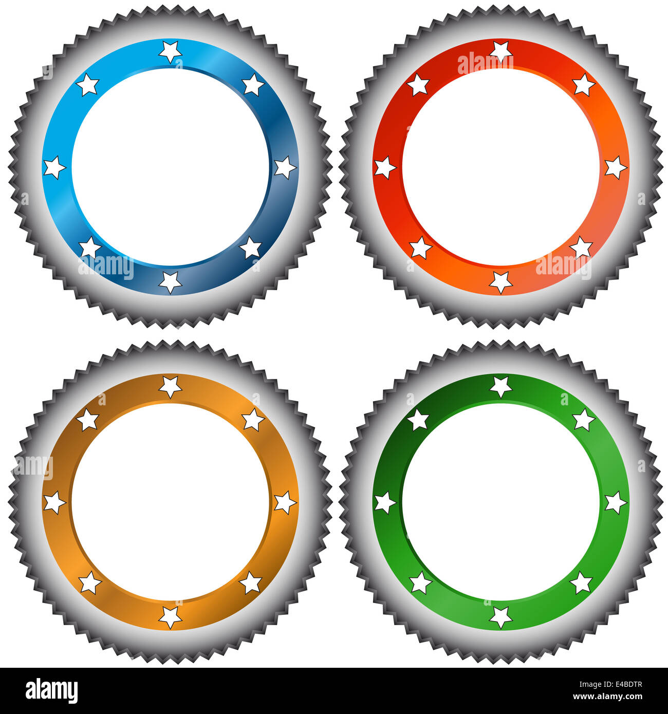 Four multi-colored stickers Stock Photo - Alamy