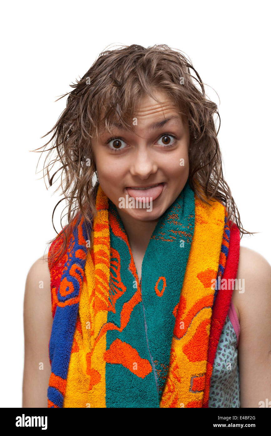 Beautiful girl show language Stock Photo - Alamy