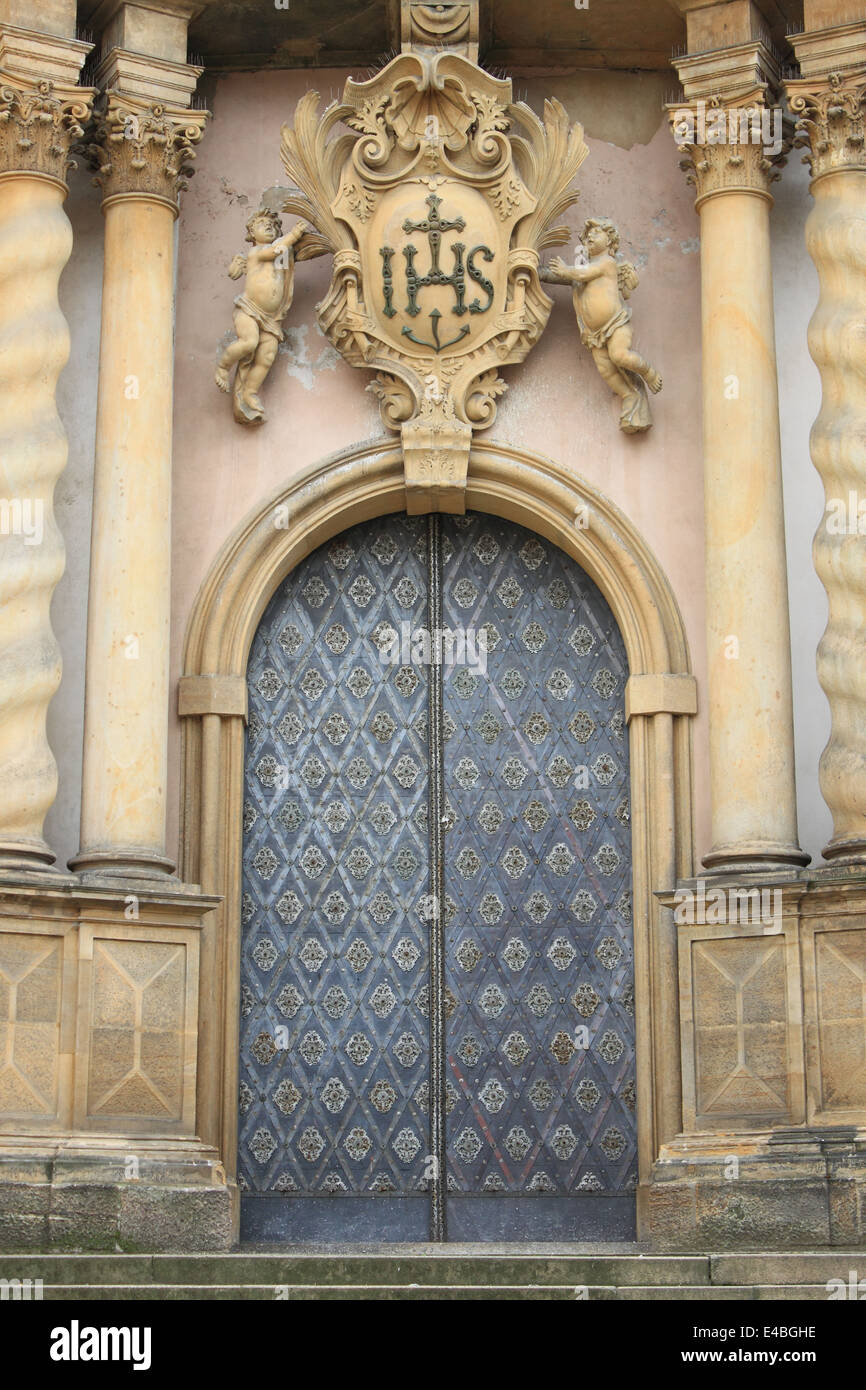 Entrance door of a baroque style church in Olomouc, Czech Republic ...