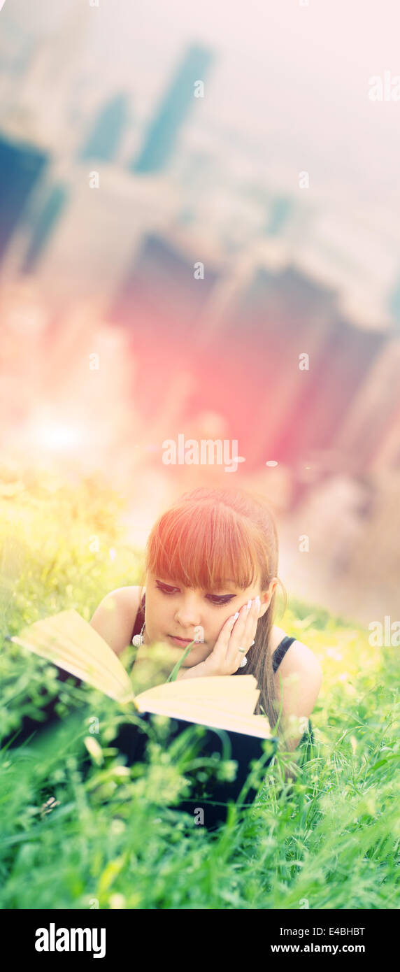 Top view cute girl reading hi-res stock photography and images - Alamy