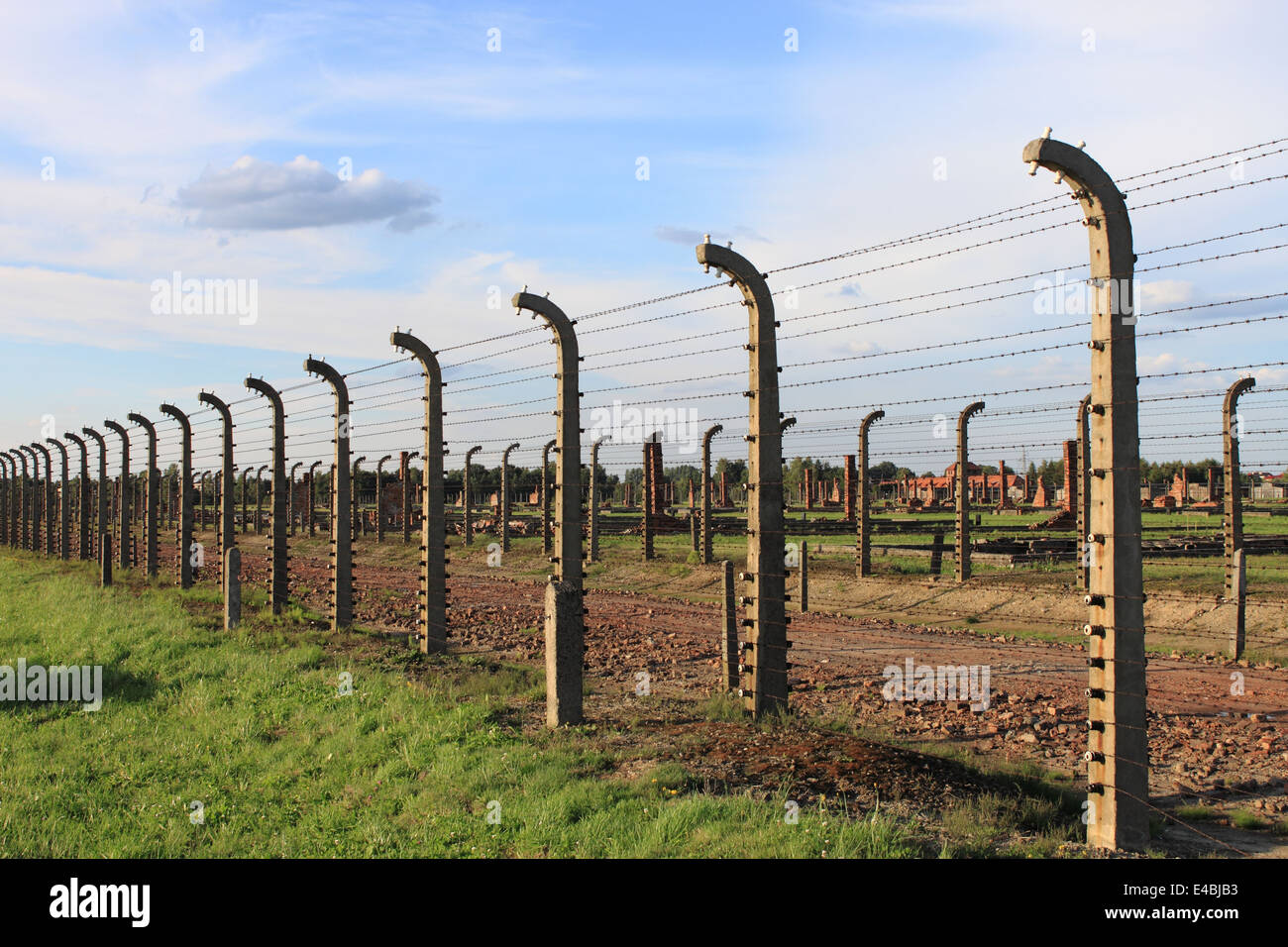 Barbed wire electrical fence at Auschwitz Birkenau concentration camp ...