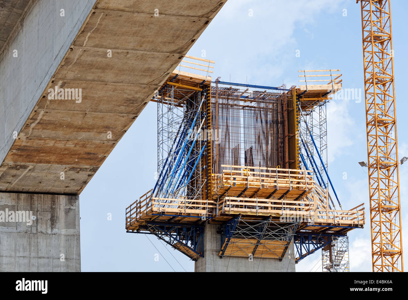bridge construction with scaffolding, crane and framework Stock Photo ...