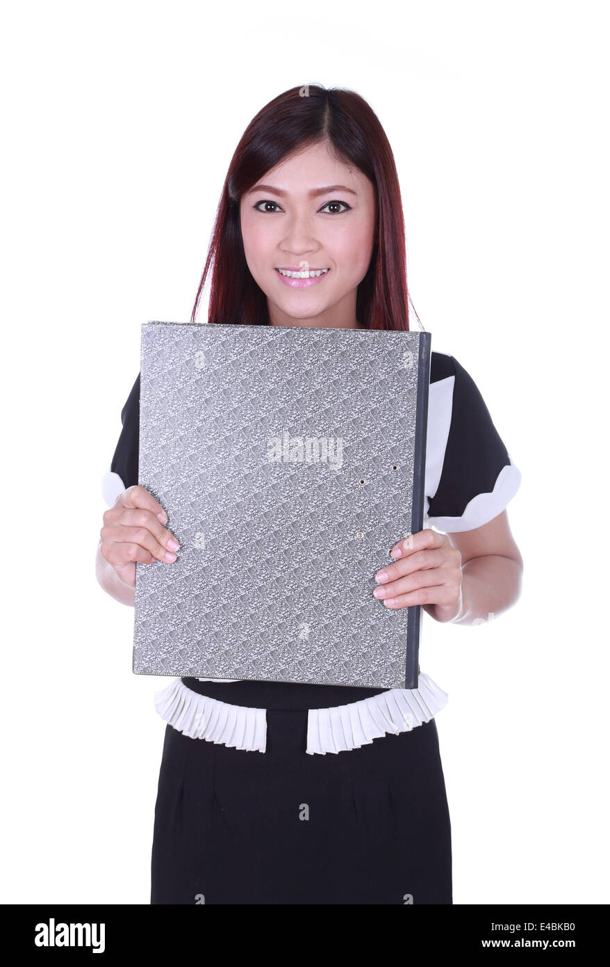 business woman confident smile holding folder documents isolated on ...