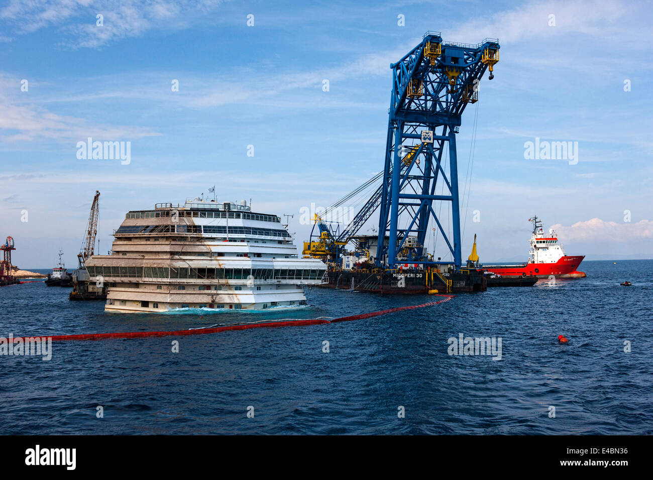 Costa Concordia after parbuckling operations, Island of Giglio, Tuscany ...