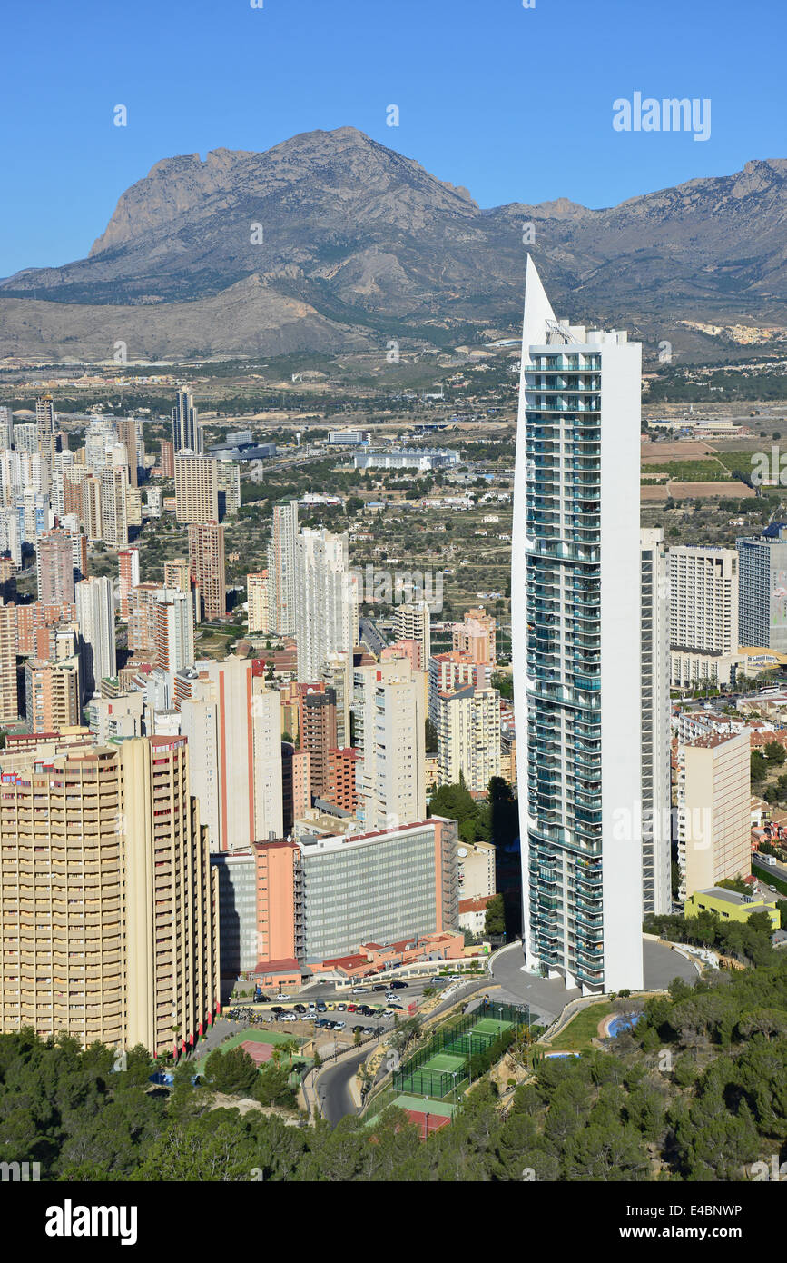 View of modern skyscraper from La Cruz de Benidorm, Benidorm, Costa ...