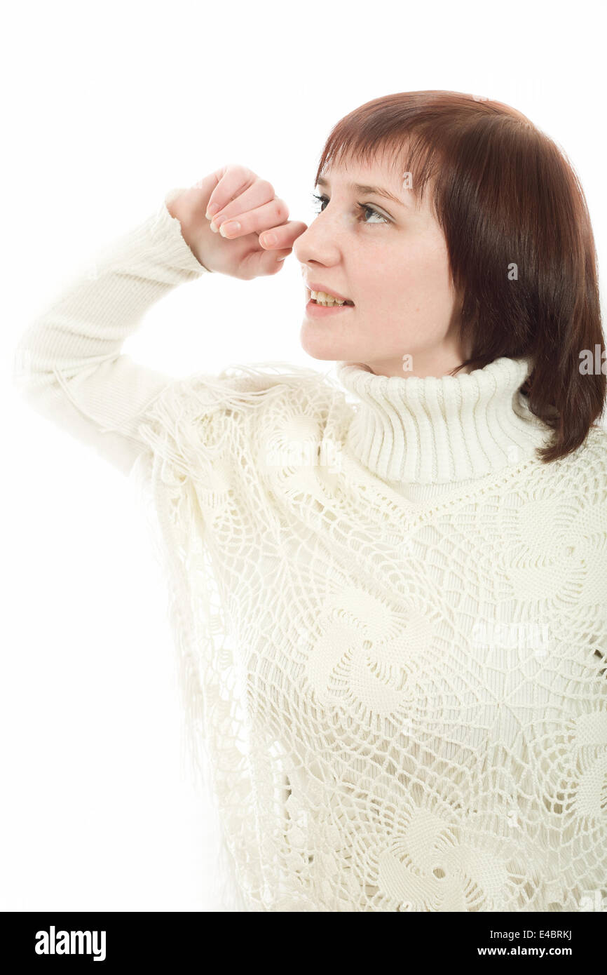 Attractive woman in white sweater hi-res stock photography and images ...