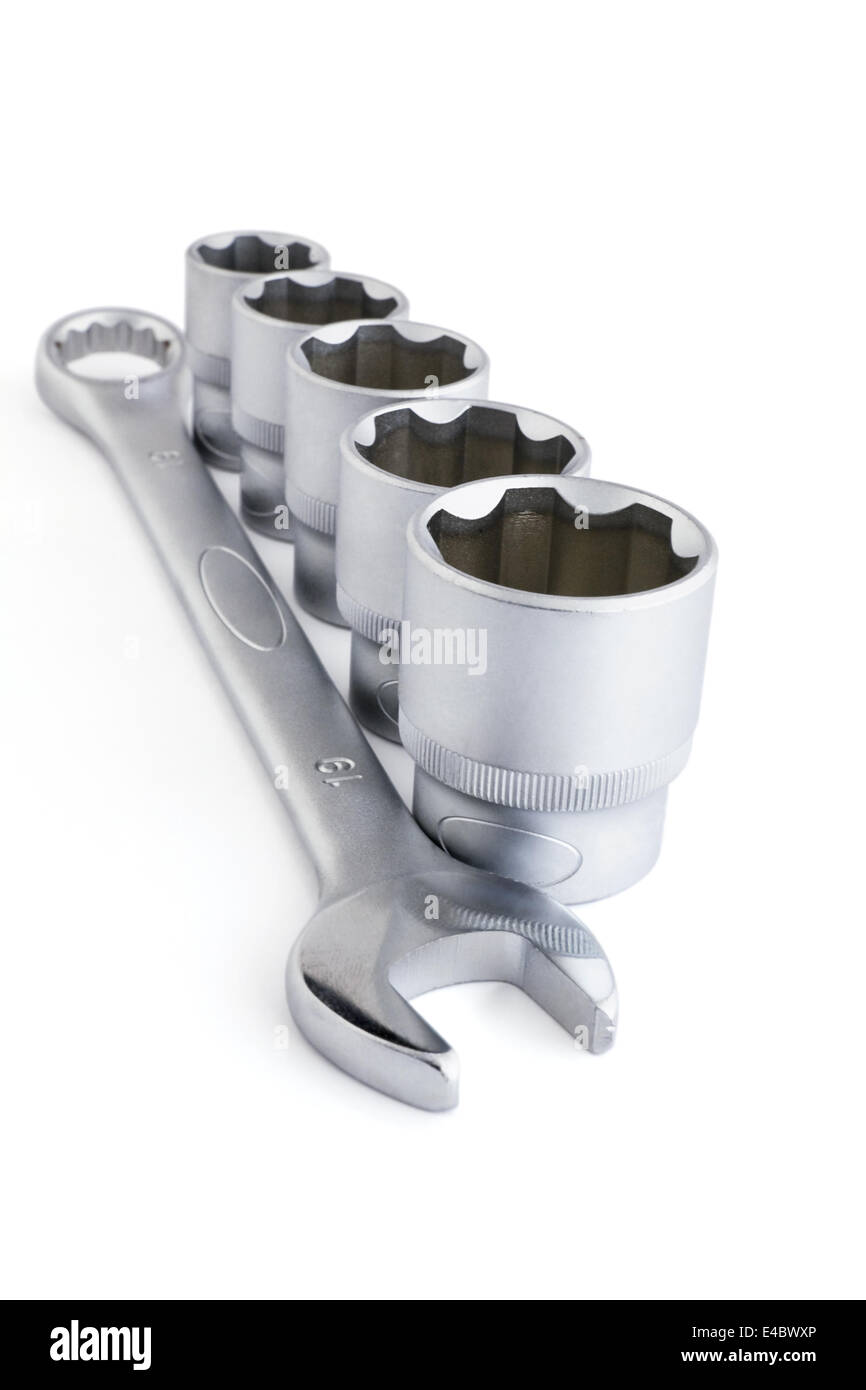 metallic wrench tools on isolated Stock Photo - Alamy