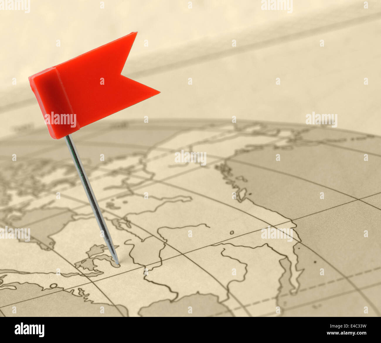 Flag red a pin on old map Stock Photo - Alamy