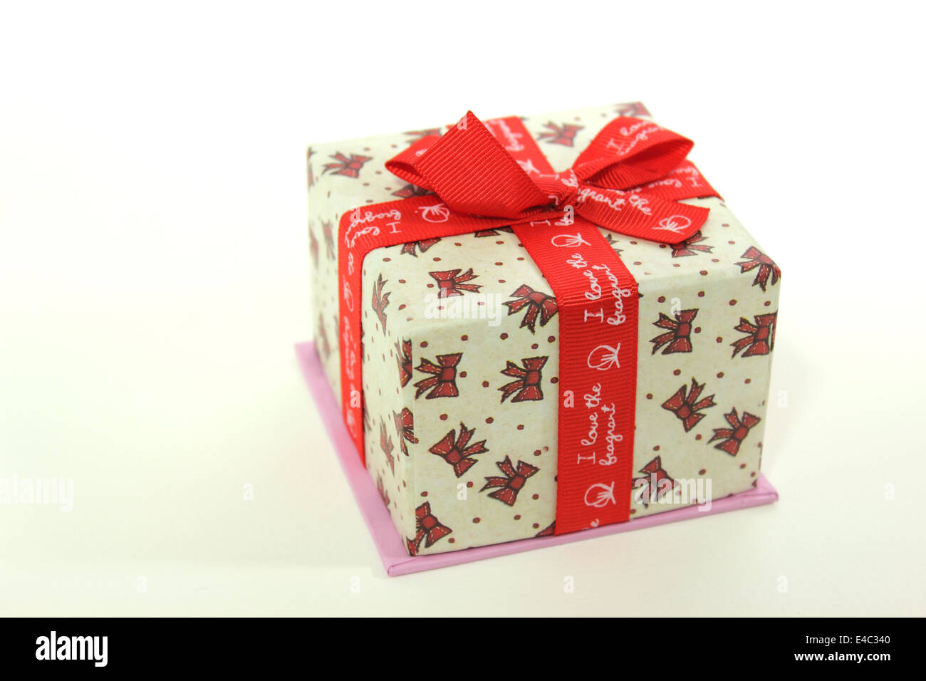 Present With Ribbon Bow Gift Box On White Background Stock Photo - Alamy