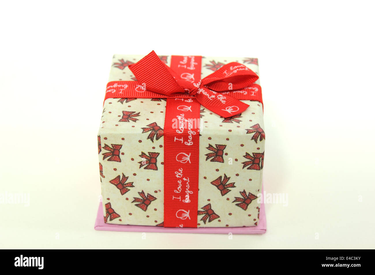 Present With Ribbon Bow Gift Box On White Background Stock Photo - Alamy