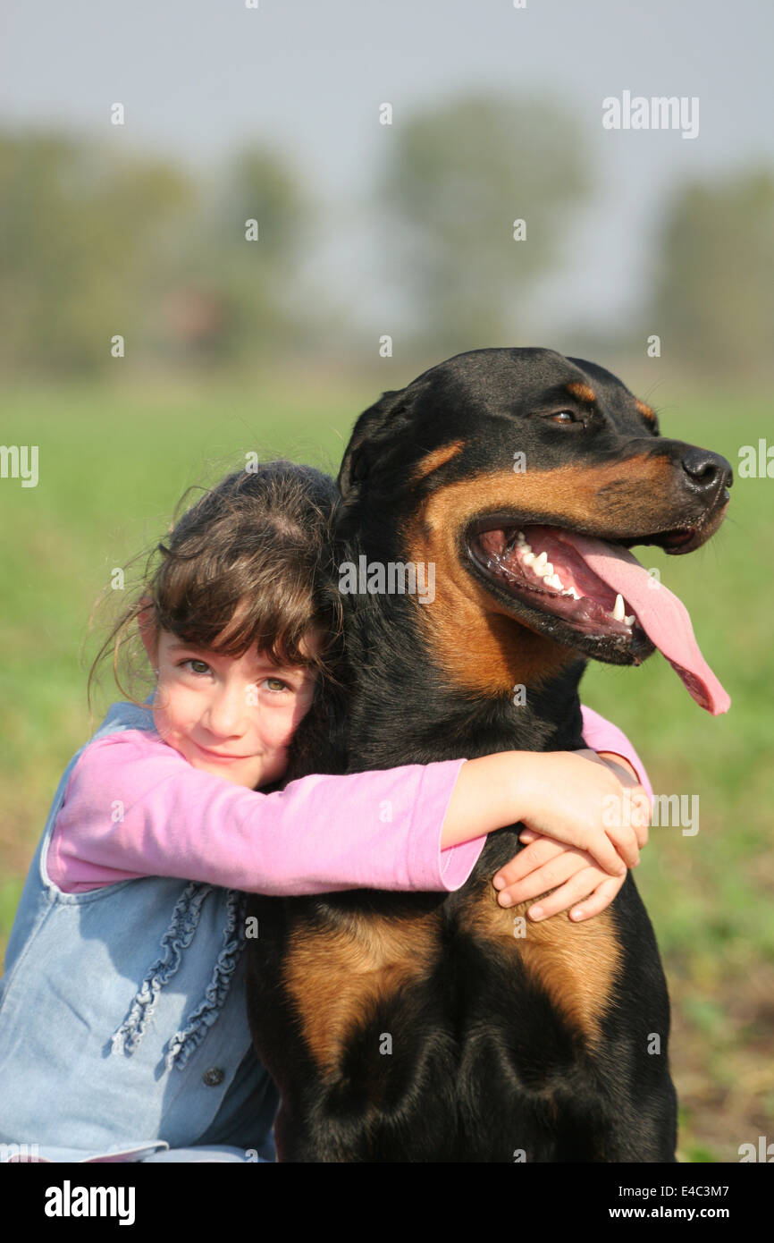 girl with Rottweiler Stock Photo - Alamy