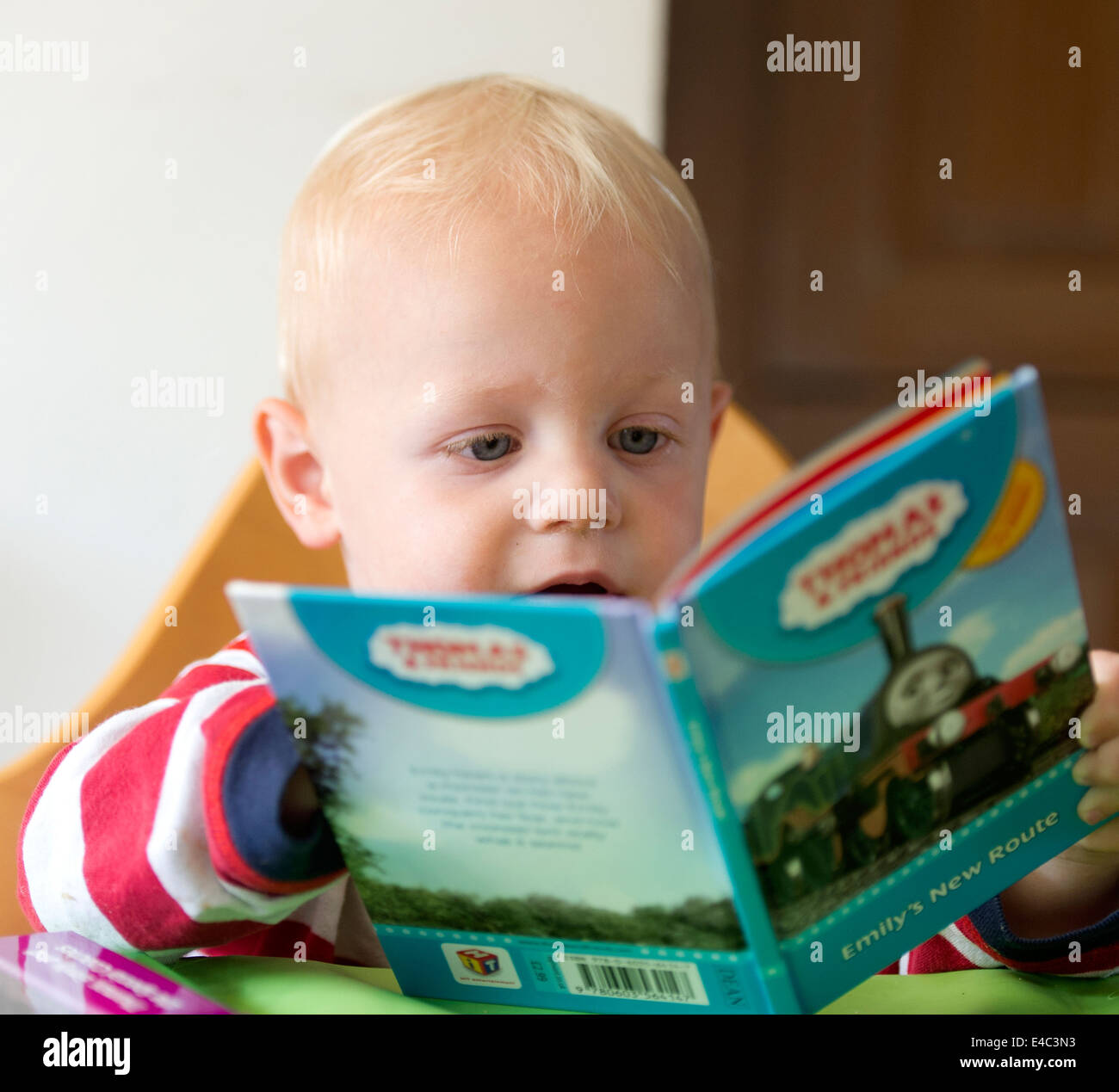 a young child reading a book Stock Photo - Alamy