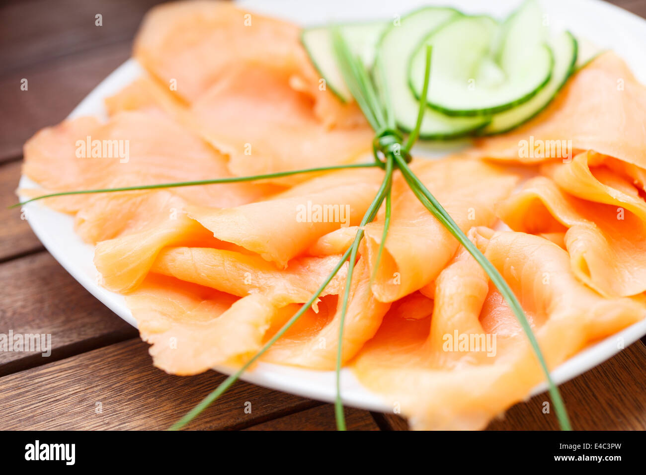 Smoked salmon on a plate Stock Photo - Alamy