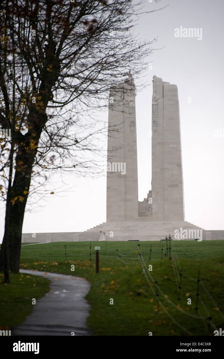 The twin white pylons of the Canadian National Vimy Memorial dedicated ...