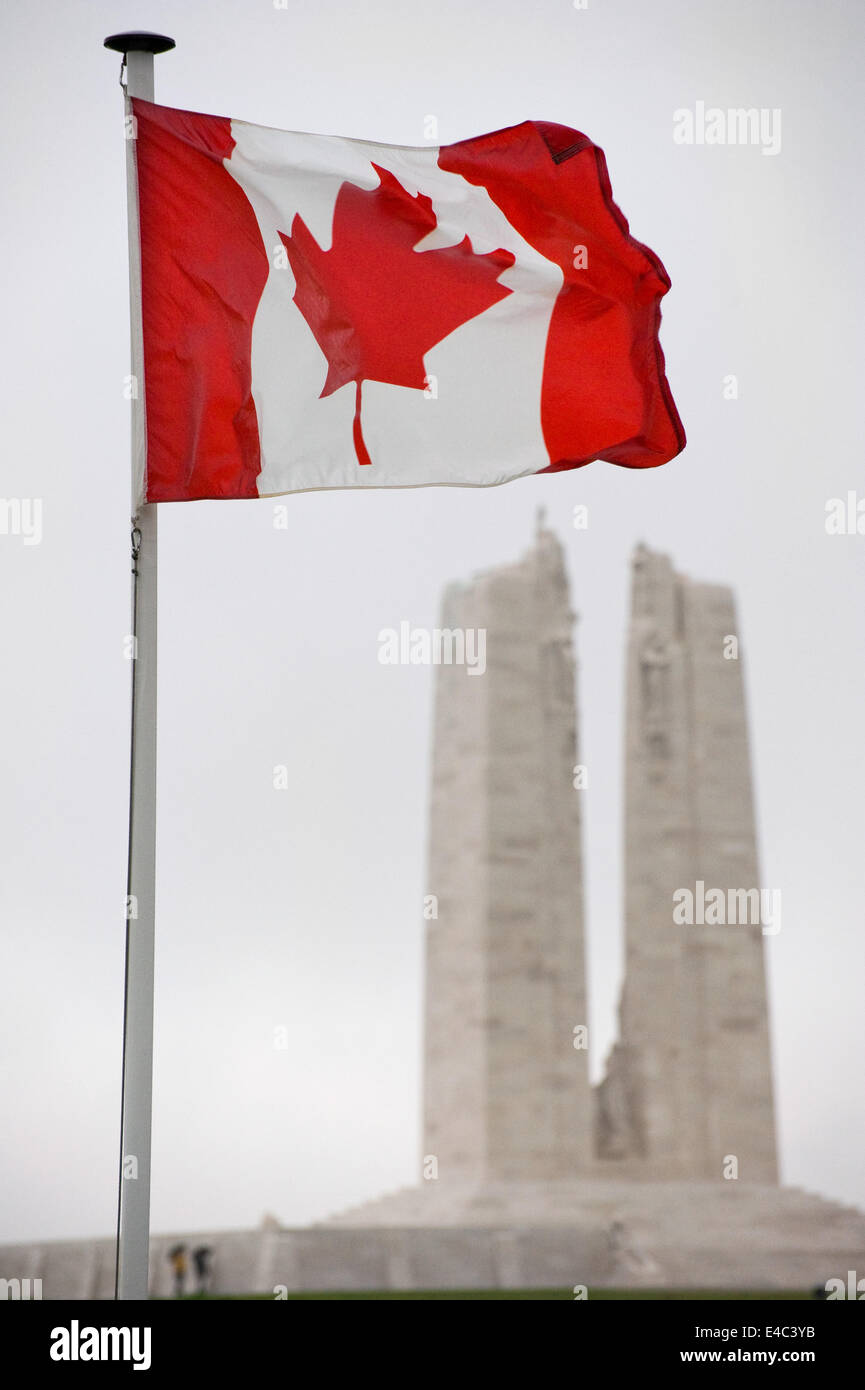 The Canadian flag flying at the Canadian National Vimy Memorial ...