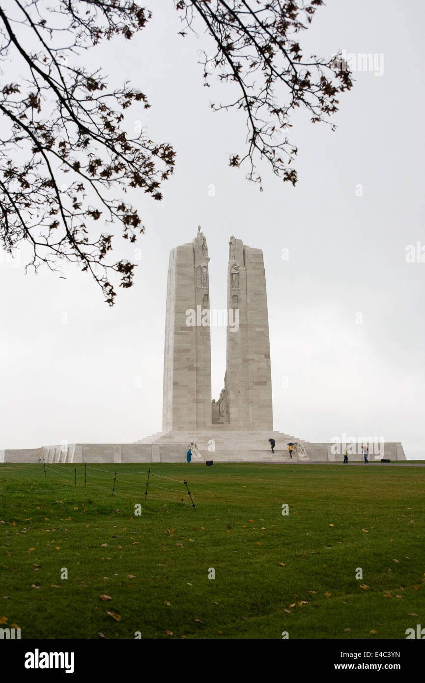 The twin white pylons of the Canadian National Vimy Memorial dedicated ...
