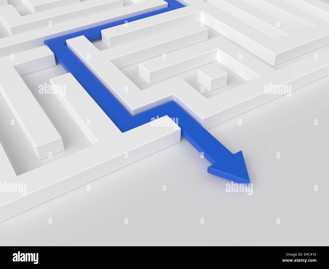 Blue path across white labyrinth. Success concept Stock Photo - Alamy
