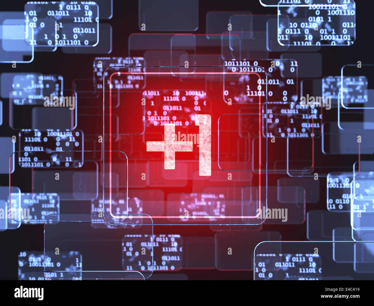 Future technology smart glass red touchscreen interface. Social network ...