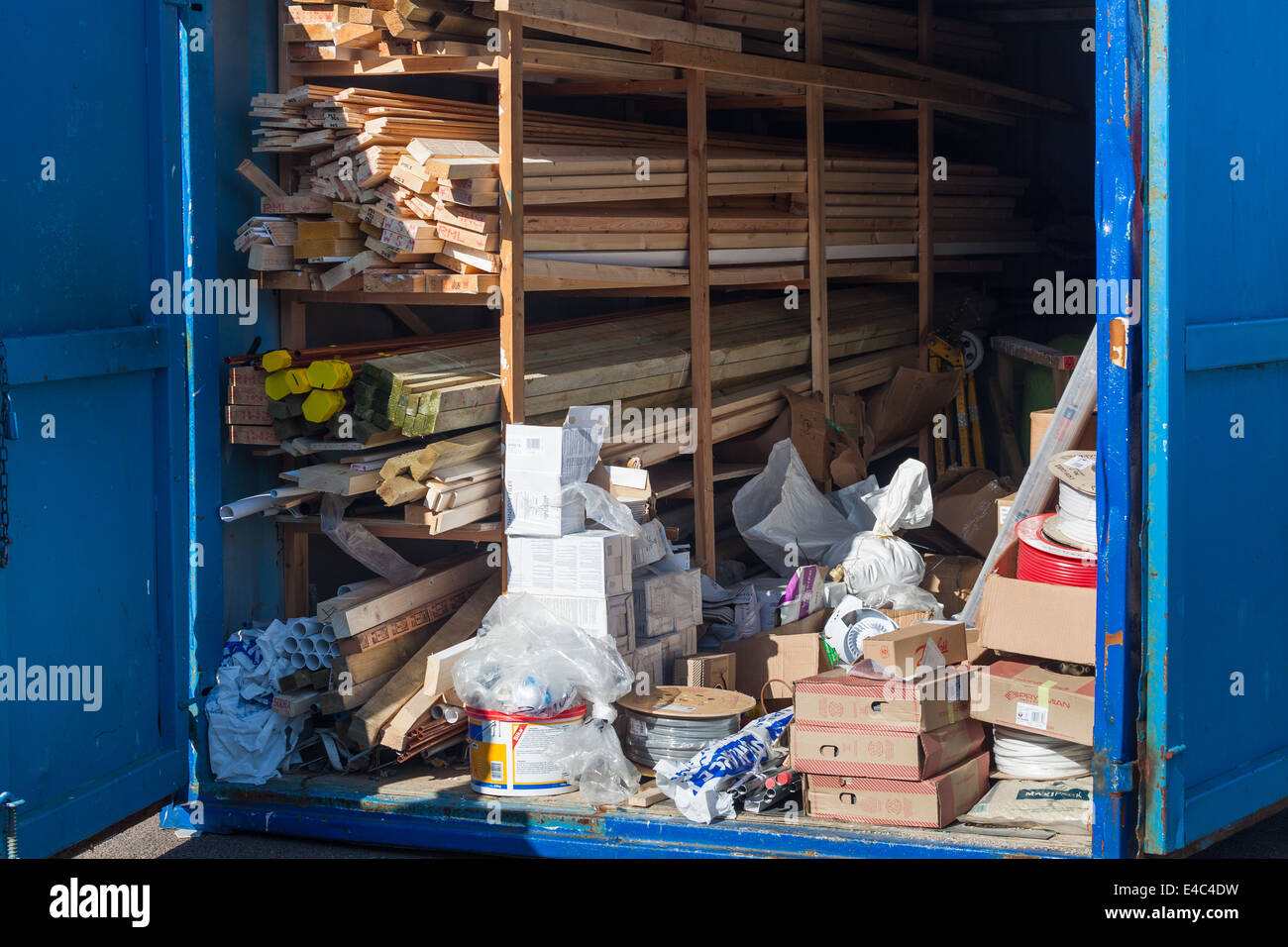 Building materials stored in container unit. Scotland UK Stock Photo ...