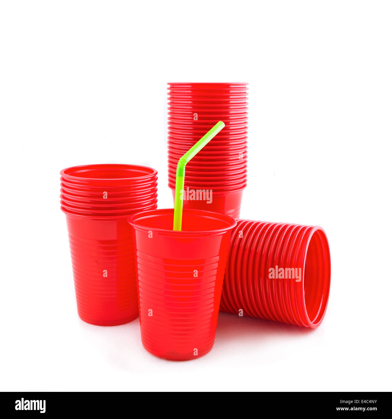 Plastic red cups isolated on white background Stock Photo - Alamy