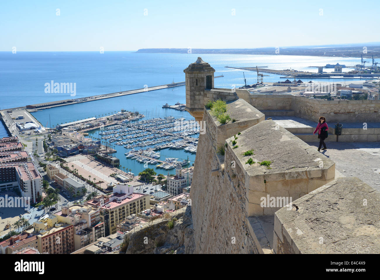 View of city and harbour, Santa Bárbara Castle, Alicante, Costa Blanca ...