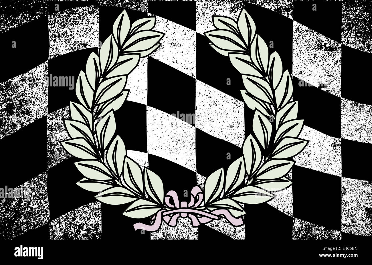 A dirty grunge fx checkered race flag with a winner wreath Stock Photo ...