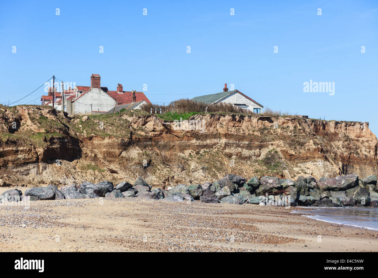 The eroding cliffs and sea defences at Happisburgh "North Norfolk ...
