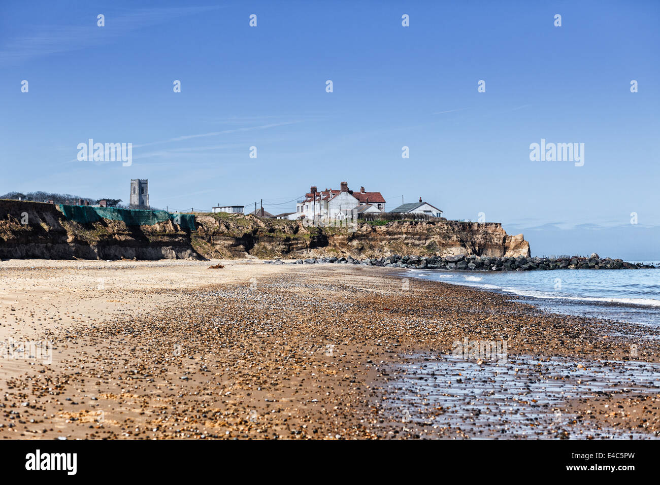 The eroding cliffs and sea defences at Happisburgh "North Norfolk ...