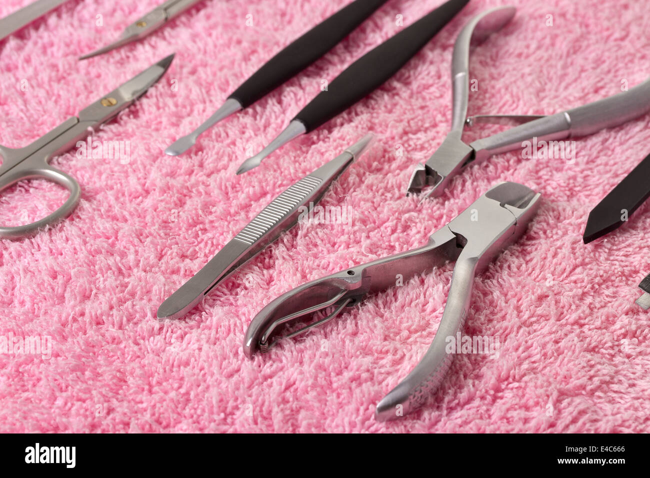 Set of manicure instruments, on a pink background, close-up Stock Photo ...