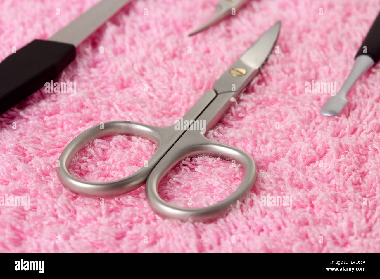 Set of manicure instruments, on a pink background, close-up Stock Photo ...