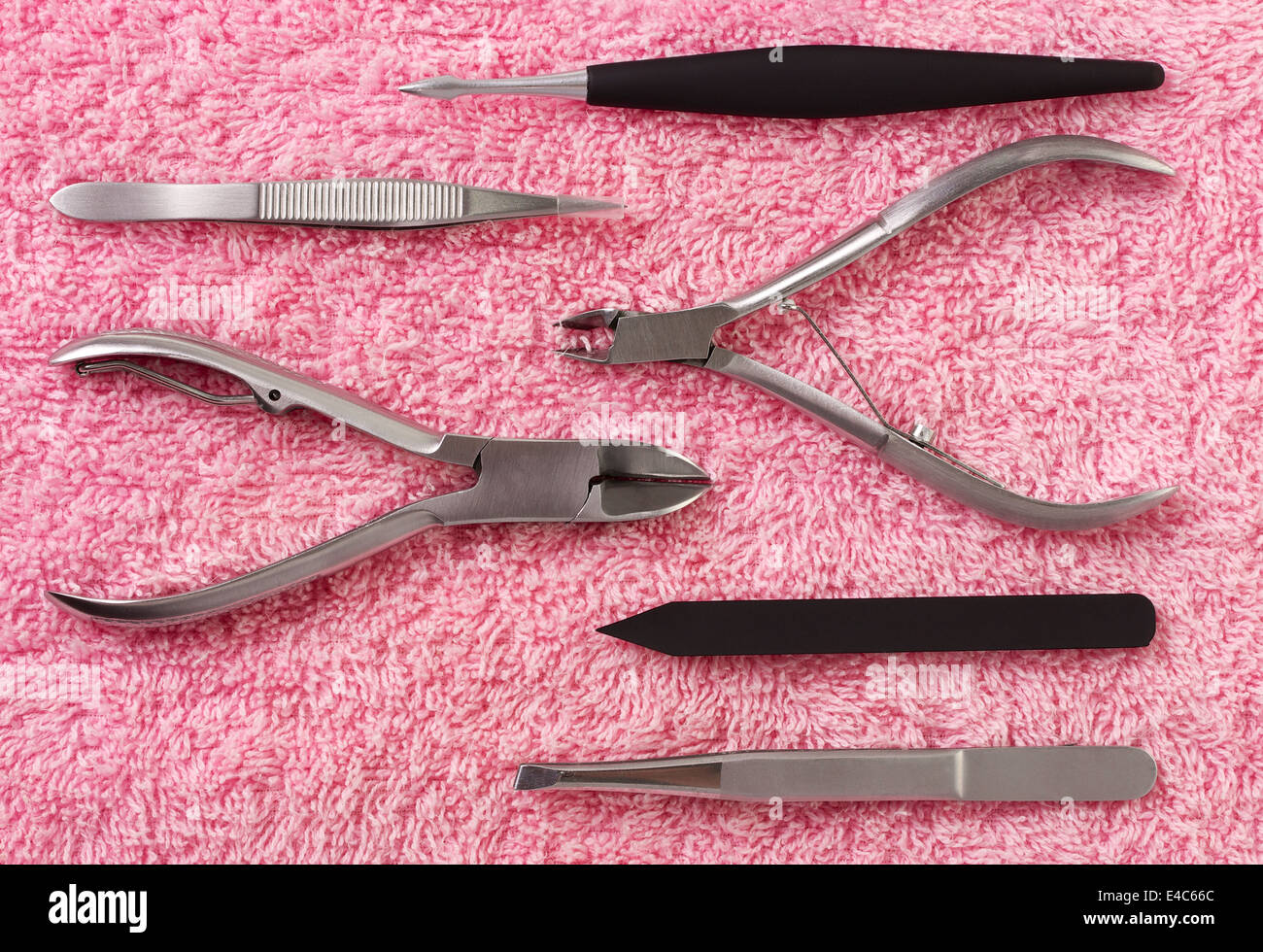 Set of manicure instruments, on a pink background, close-up Stock Photo ...