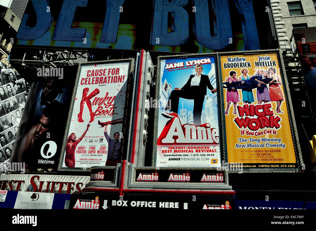 NYC: Huge billboards advertise the latest Broadway musicals in dazzling ...