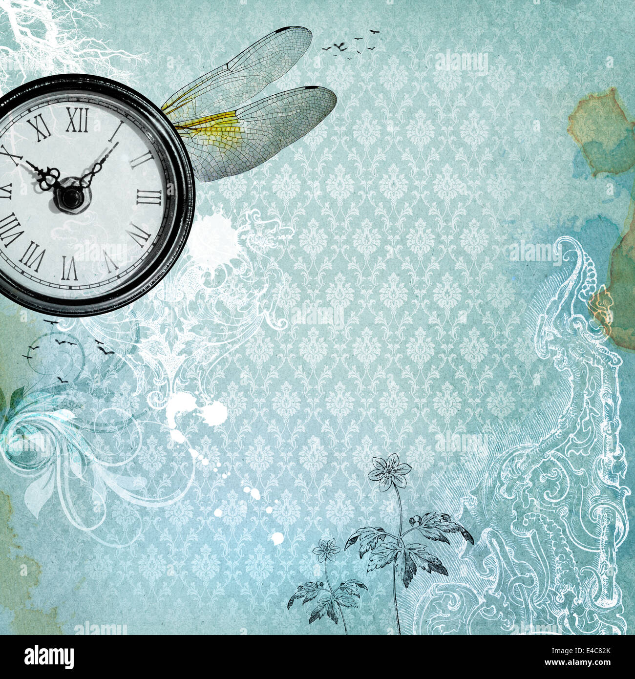 Vintage background design with ornaments and clock Stock Photo - Alamy