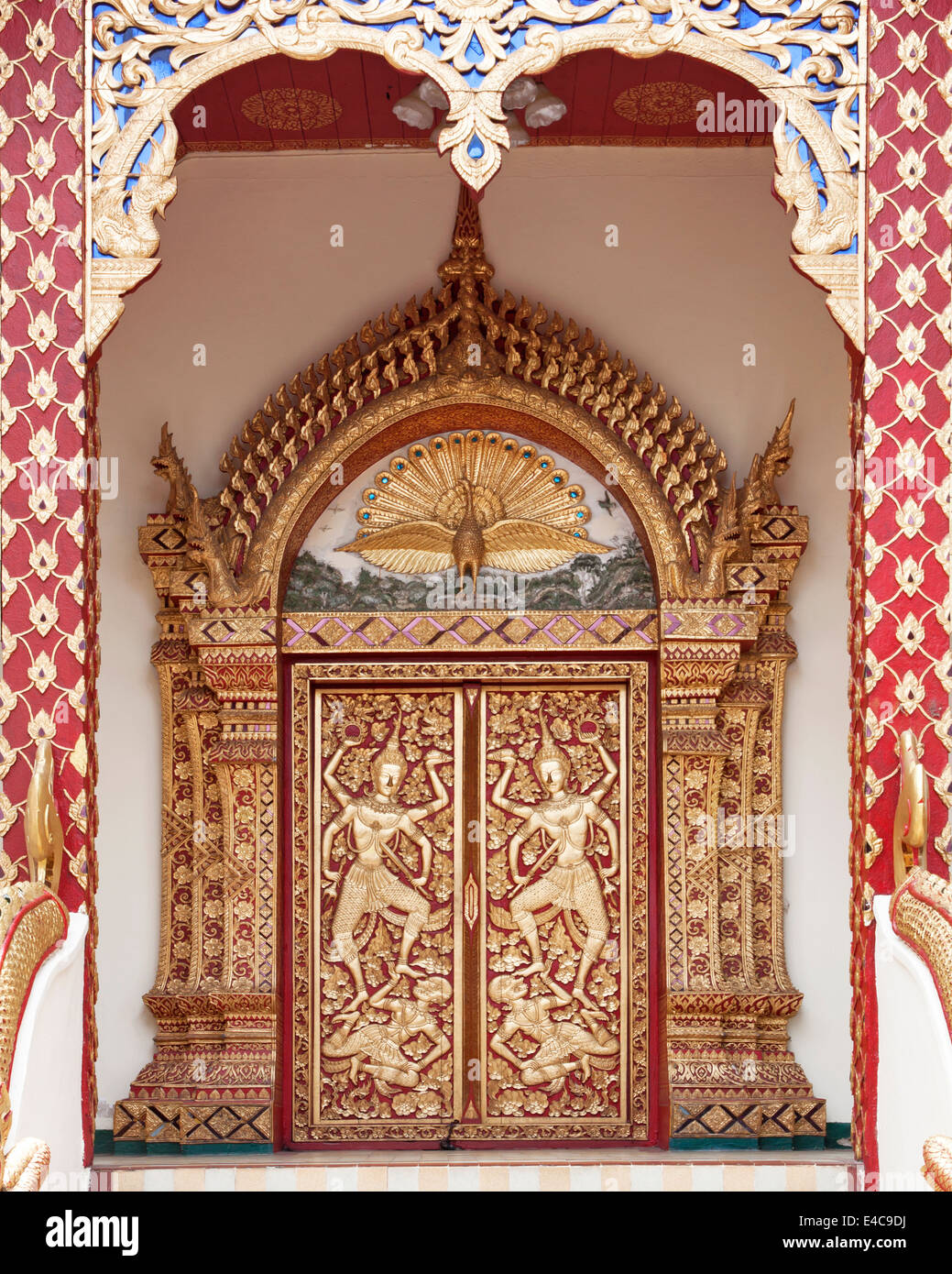 Buddhist temple wall in Thailand Phra That Doi Suthep Stock Photo - Alamy