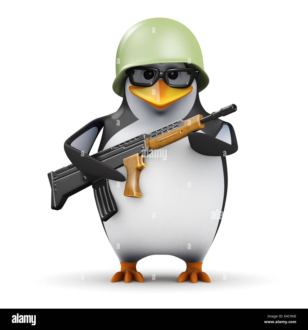 3d render of a penguin in glasses wearing a soldiers helmet and ...