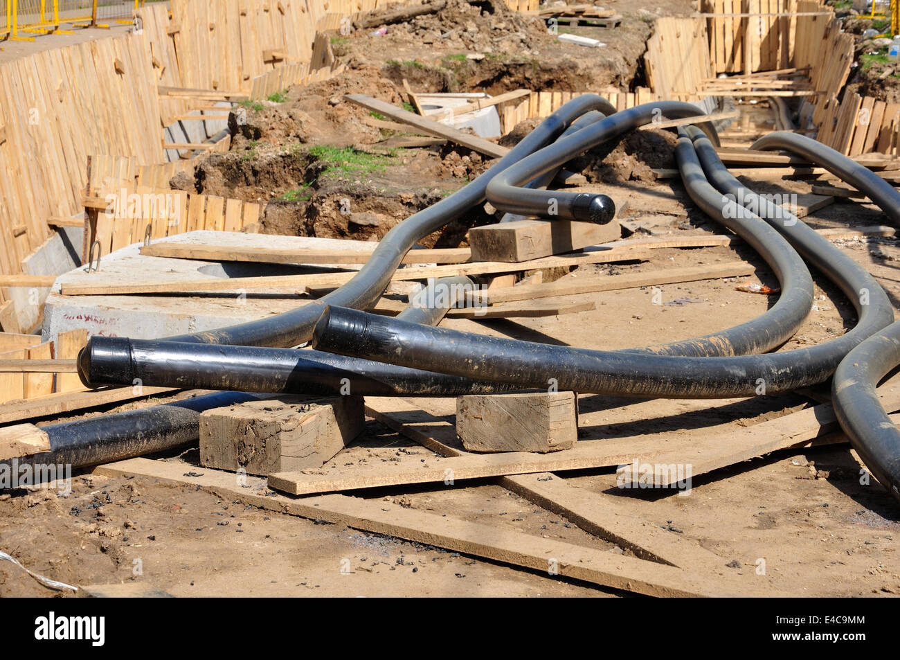 Underground cabling, polypropylene pipes Stock Photo - Alamy