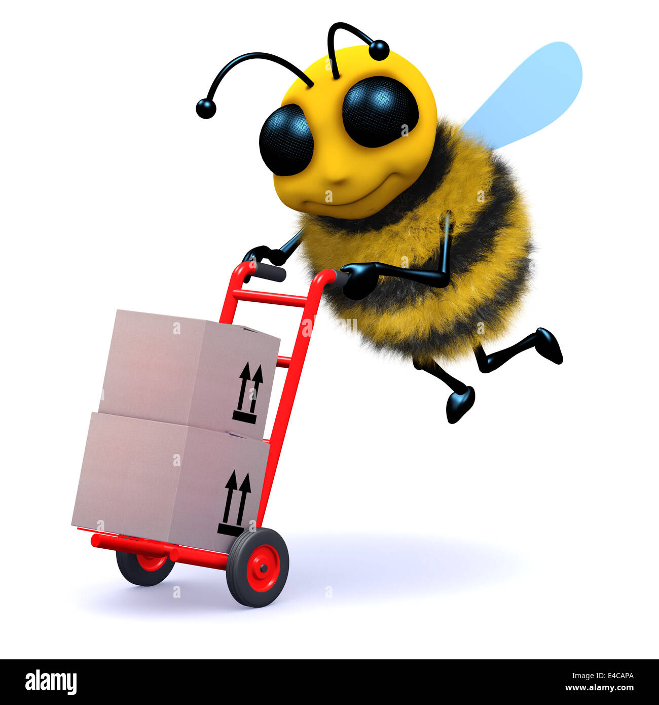 3d Honey bee delivers cardboard boxes on a handcart Stock Photo - Alamy