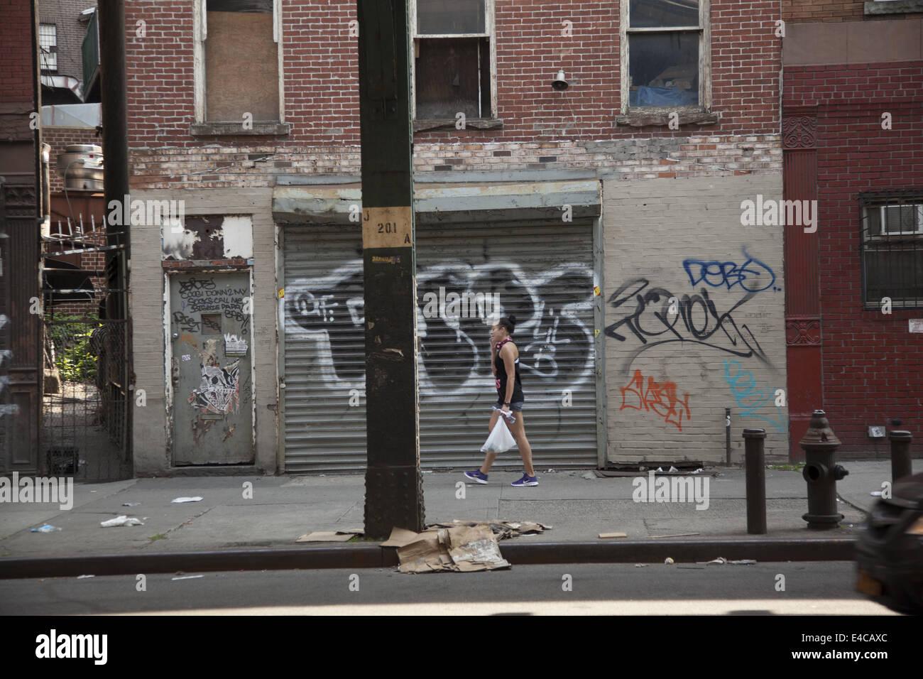 Rundown looking area in the multiethnic Williamsburg neighborhood of ...