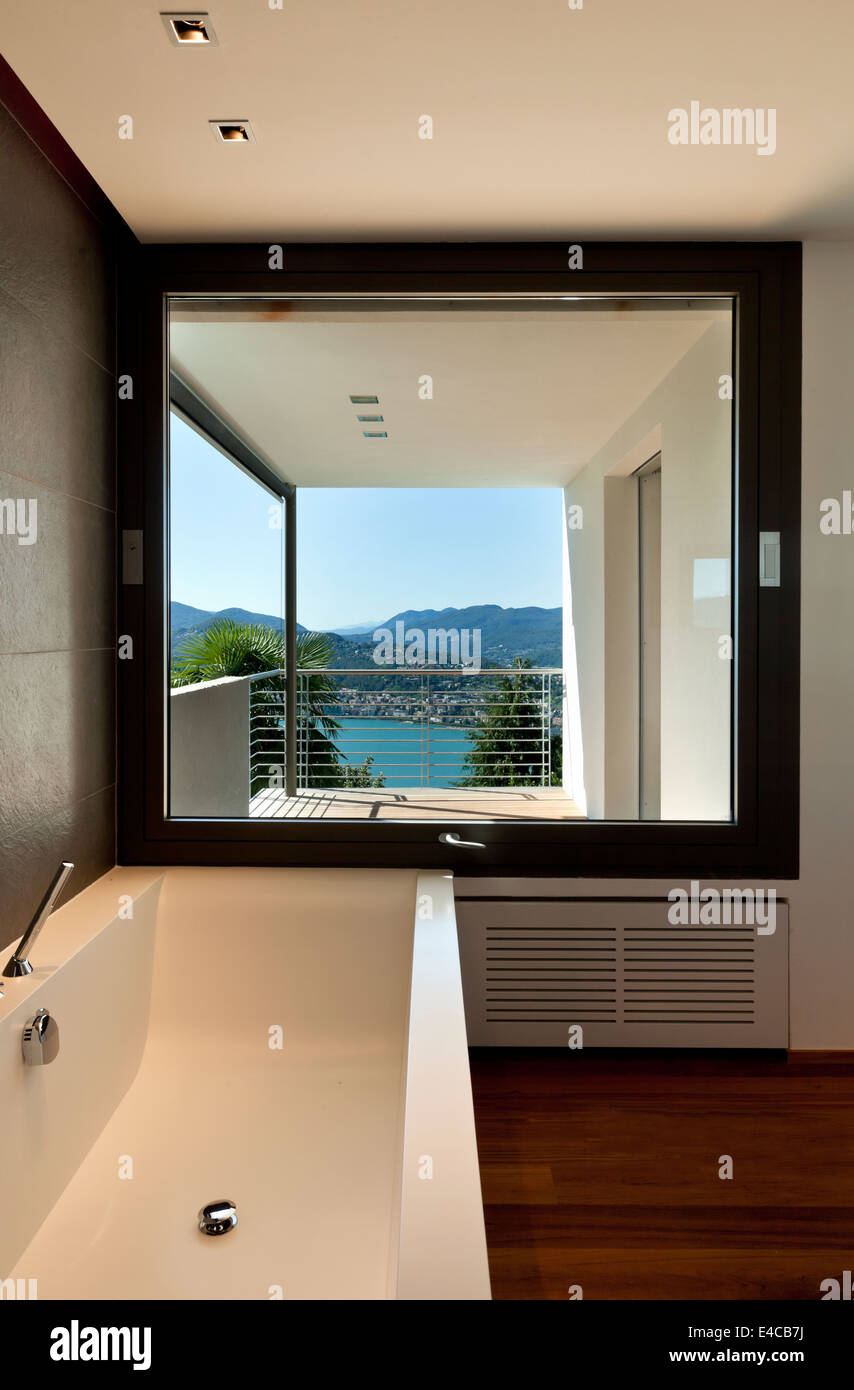 Modern apartment, bath with panoramic view Stock Photo - Alamy