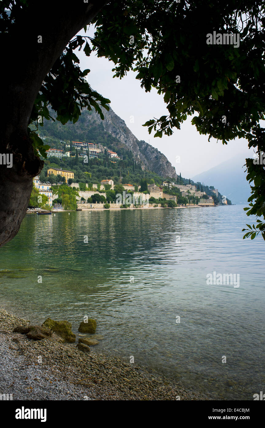 Beautiful view through the trees of Limone, on Lake Garda, Italy Stock ...