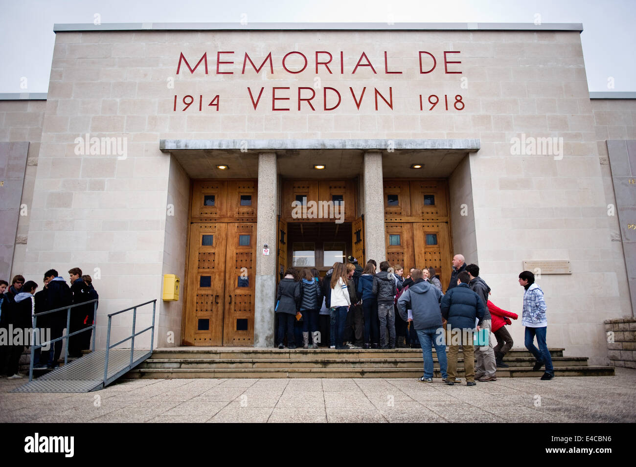 A school visiting the Verdun Memorial. The memorial built in 1967 to ...