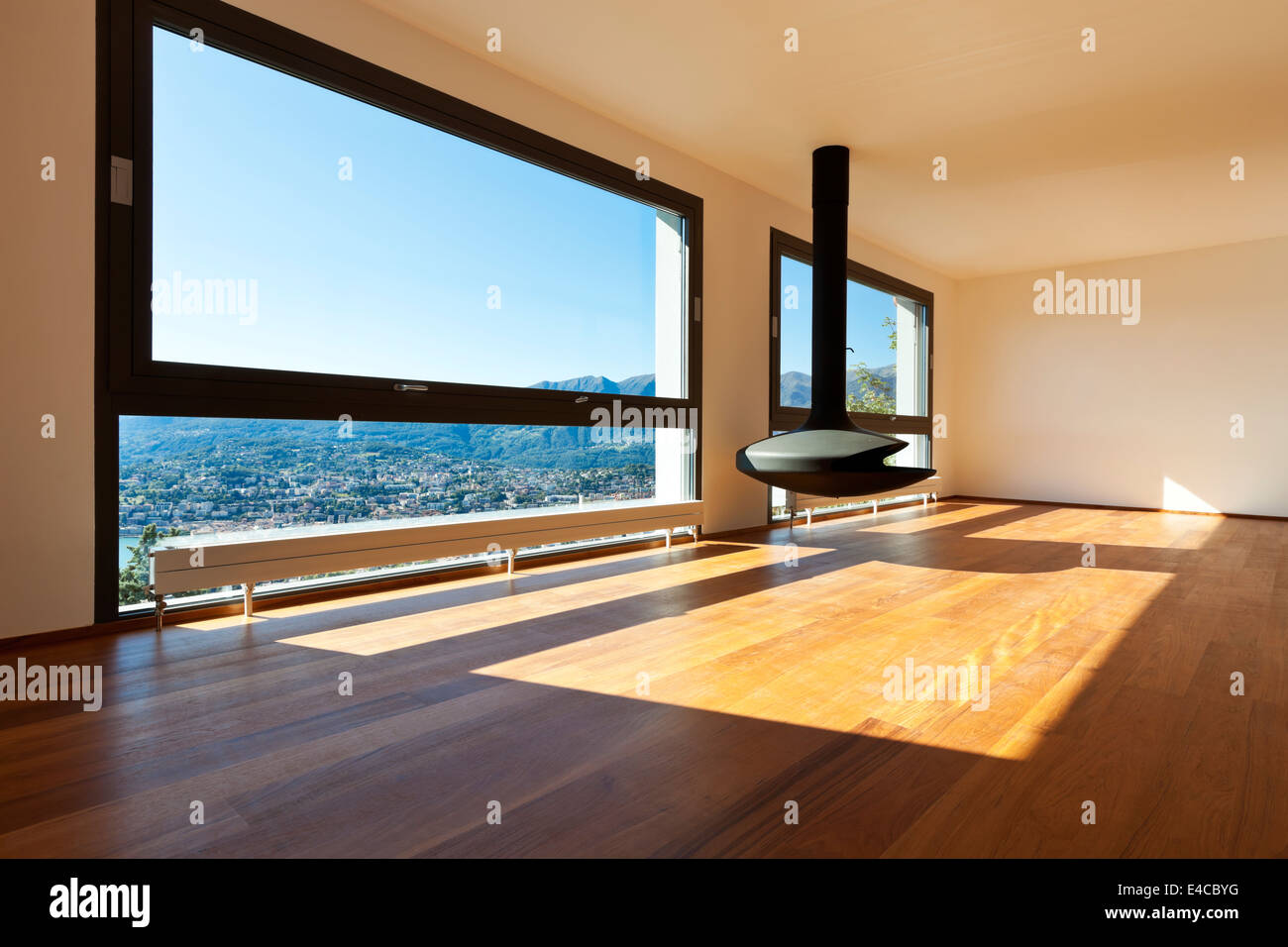 Modern apartment, large living room with panoramic view Stock Photo - Alamy