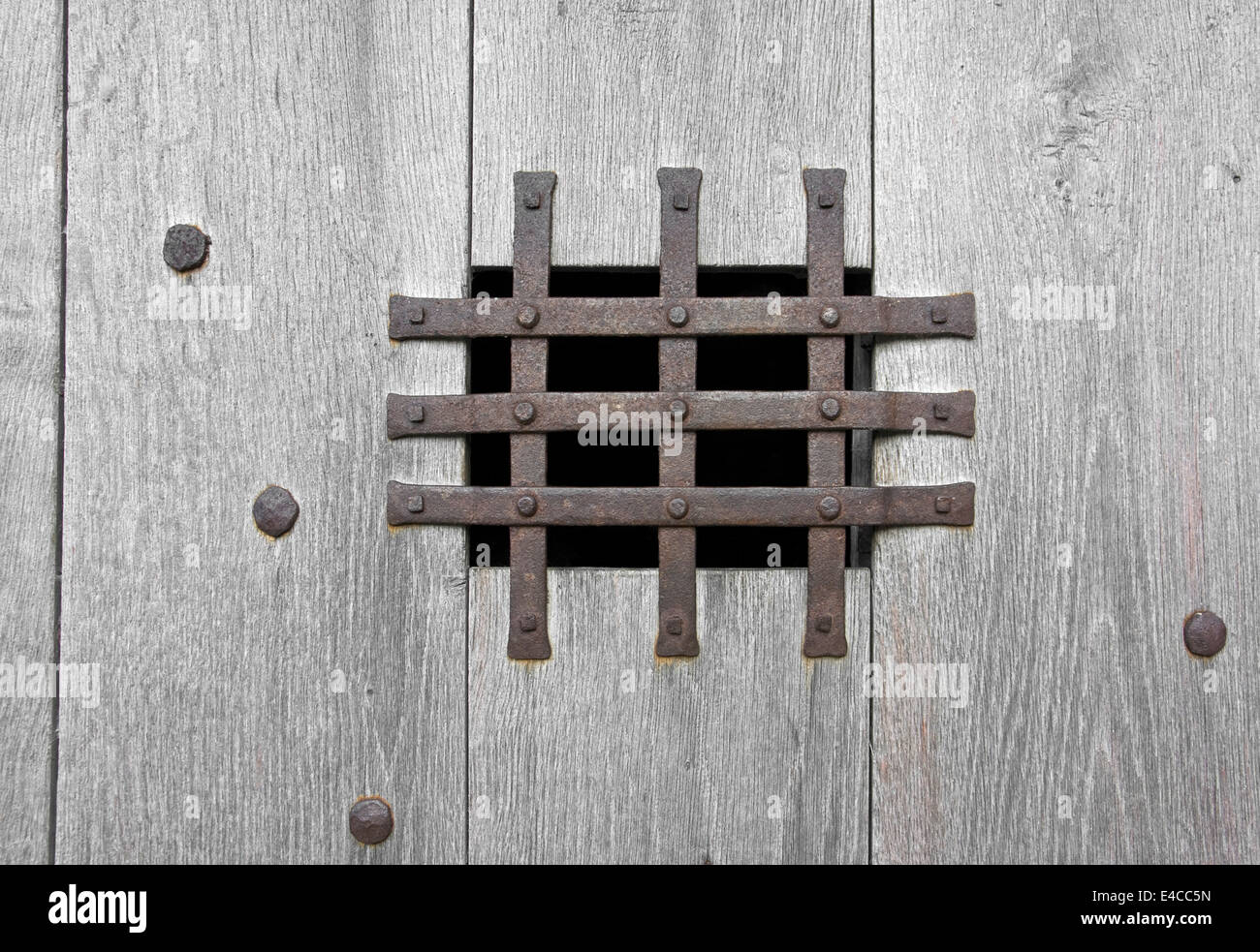 barred window detail at the Mont Saint Michel Abbey in Lower Normandy ...